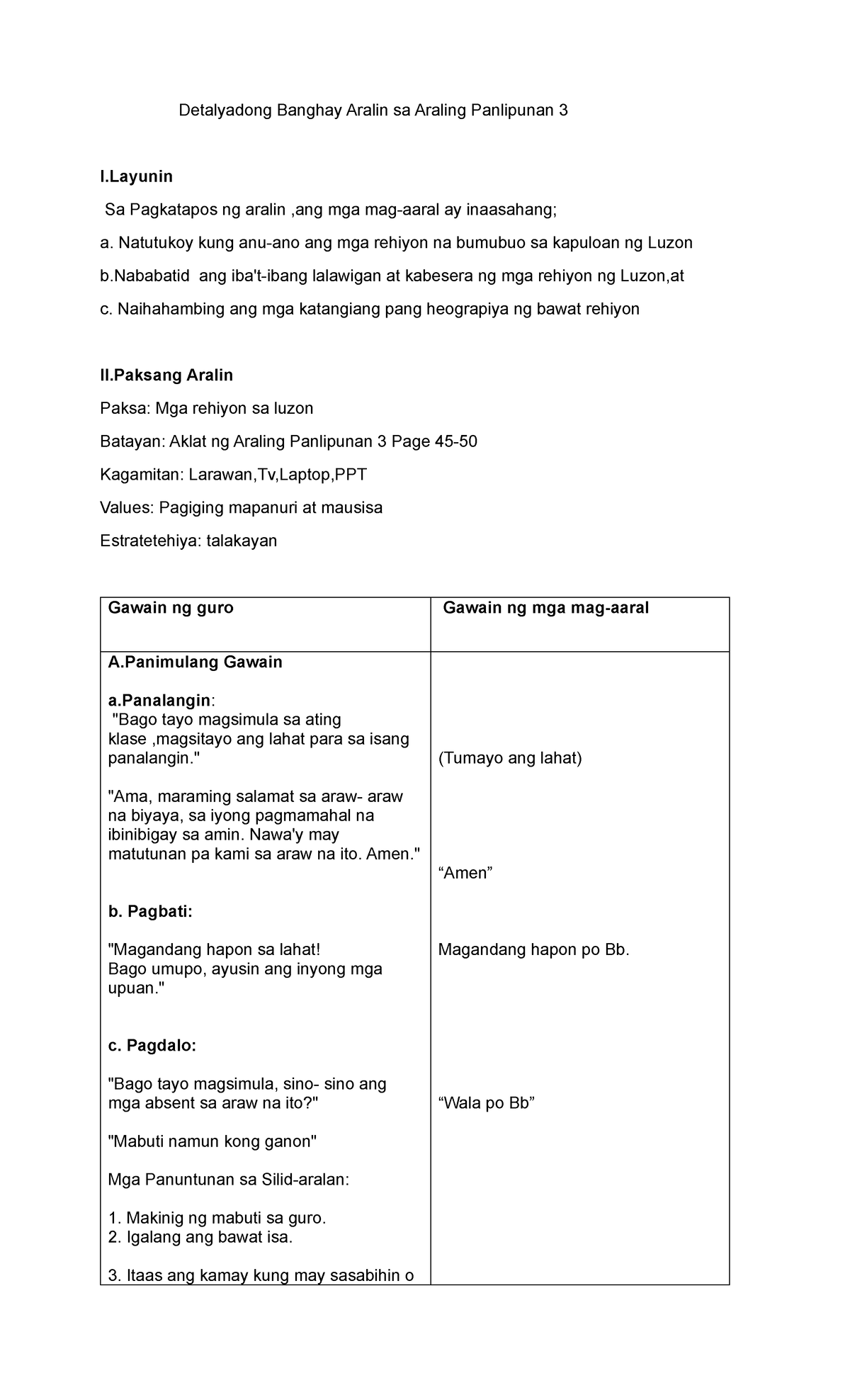 Aralpan DLP Final - ARALING PANLIPUNAN LESSON PLAN 3 - Detalyadong ...