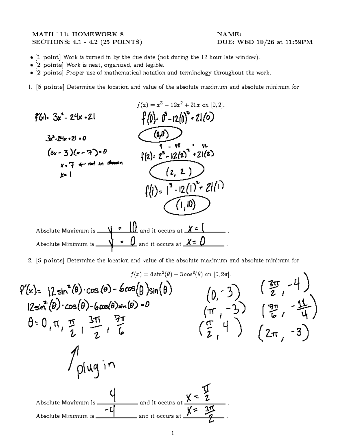 MATH 111 Calc 1 HW 8: Problems from Sections 4.1-4.2 - Studocu