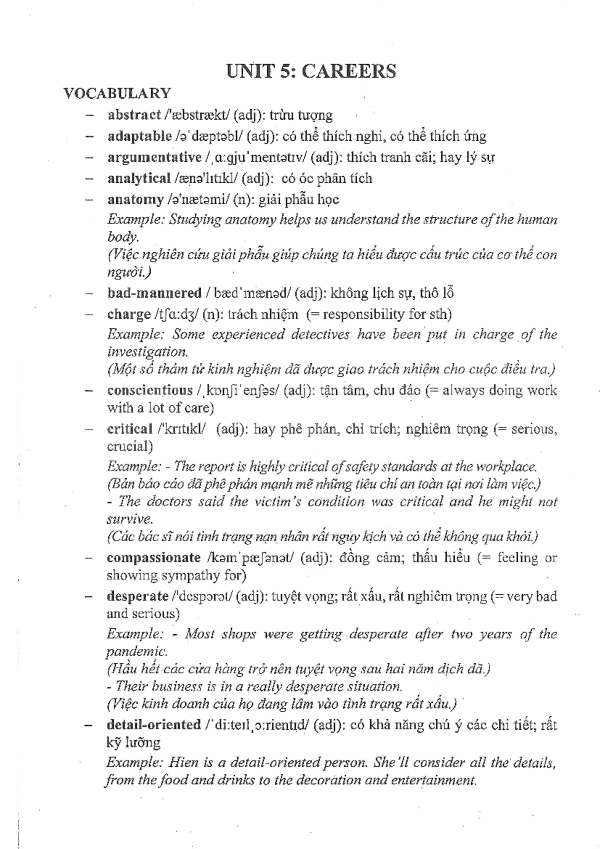 FG12.UNIT 5. Careers Vocabulary: Key Terms and Definitions - Studocu