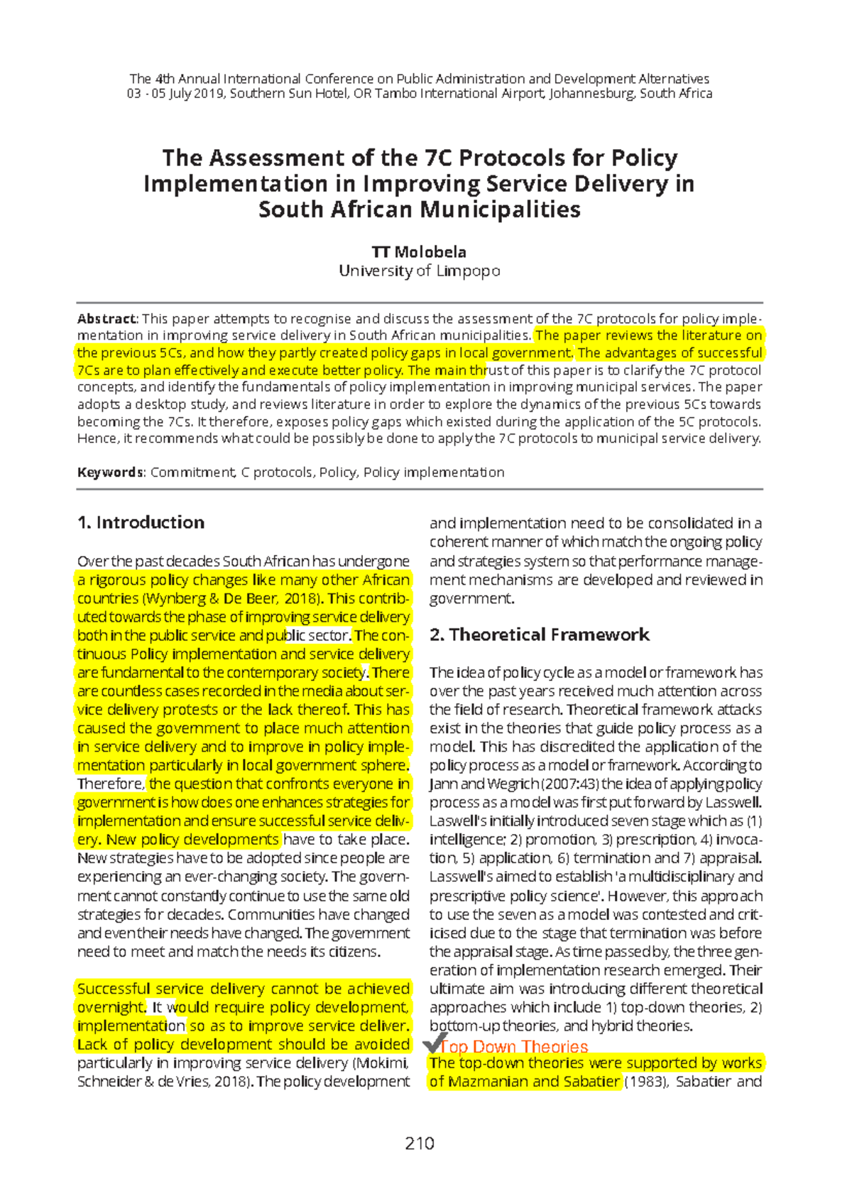 7C Implementation Protocol FOR POLICY STUDIES - PPM040 - MUT - Studocu