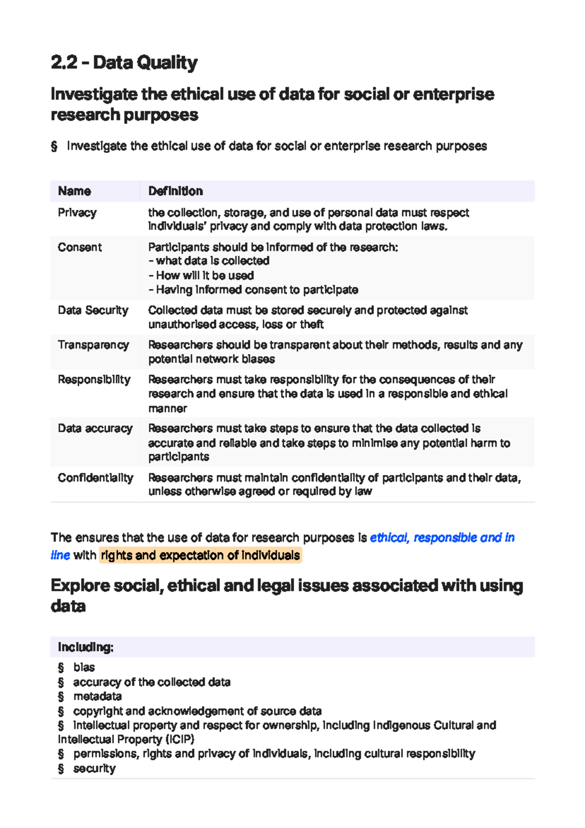 2.2 Data Quality: Ethical Use of Data in Research and Social Impact ...