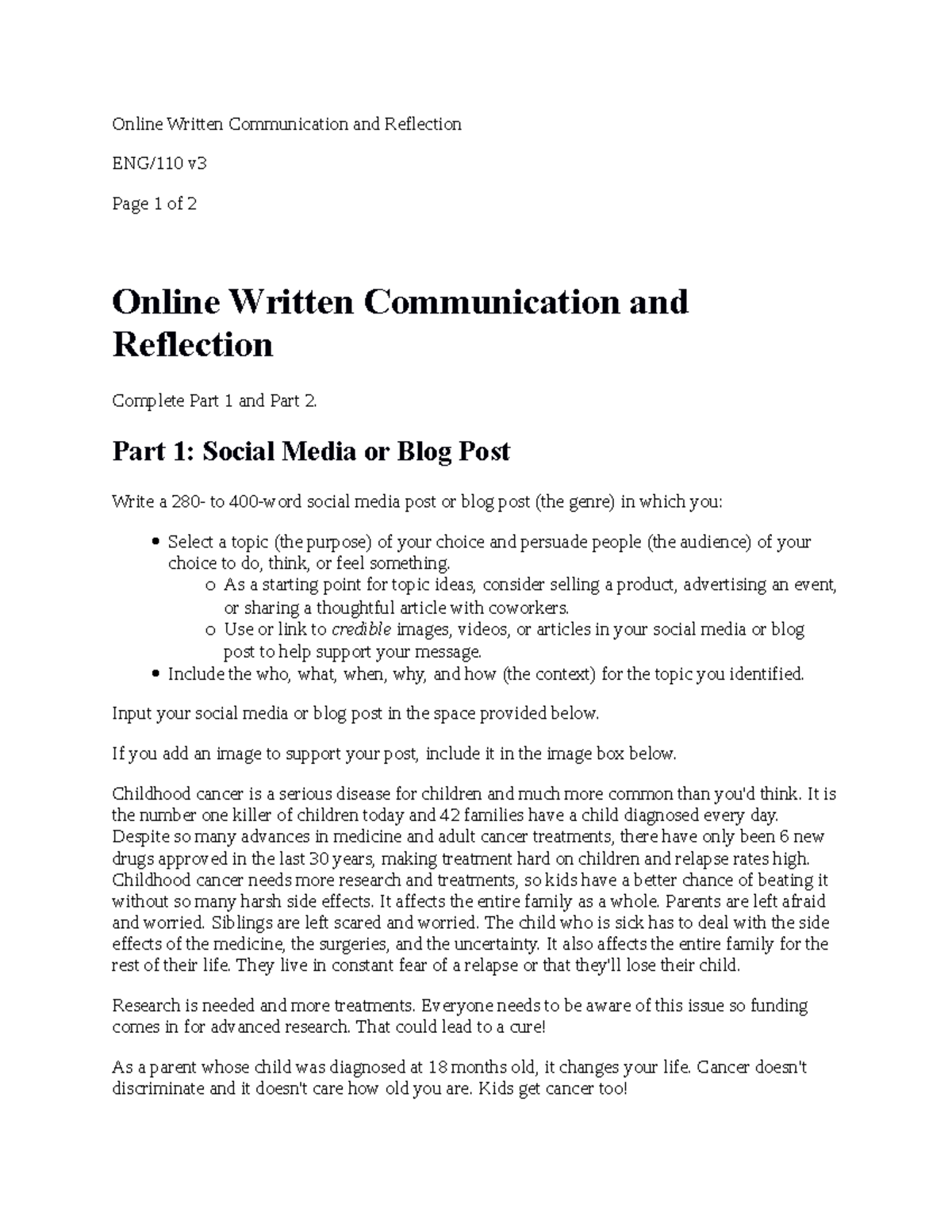 ENG110 v3 WK3 Online Written Communication & Reflection Assignment ...