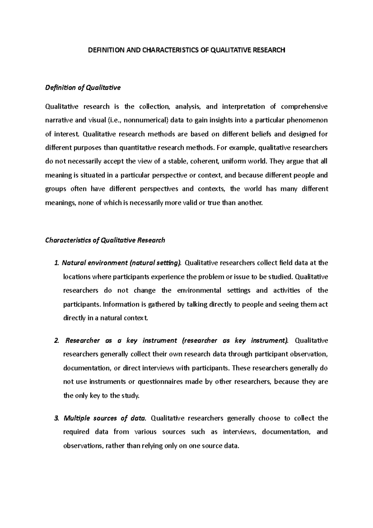 Qualitative Research: Definition, Characteristics, and Insights - Studocu