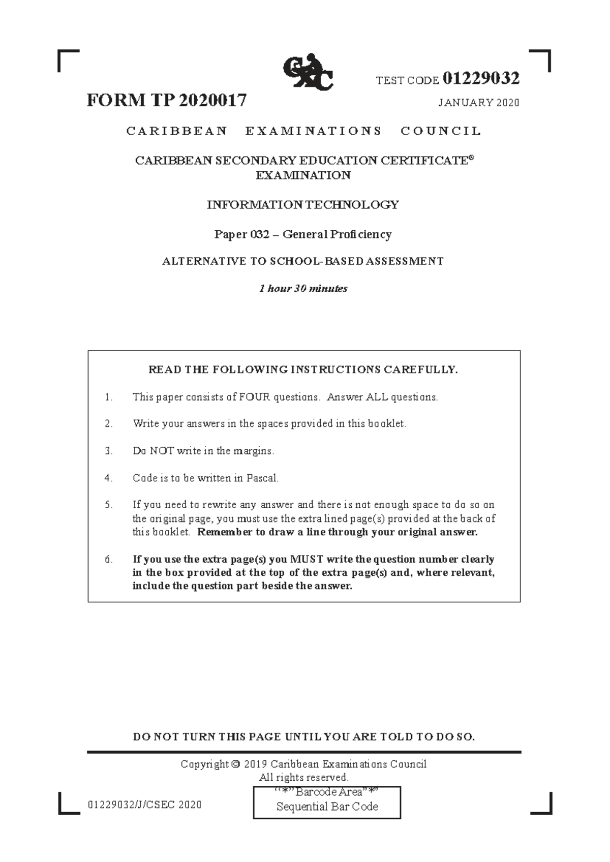 CSEC IT January 2020 Exam Paper P032: Alternative Assessment - Studocu