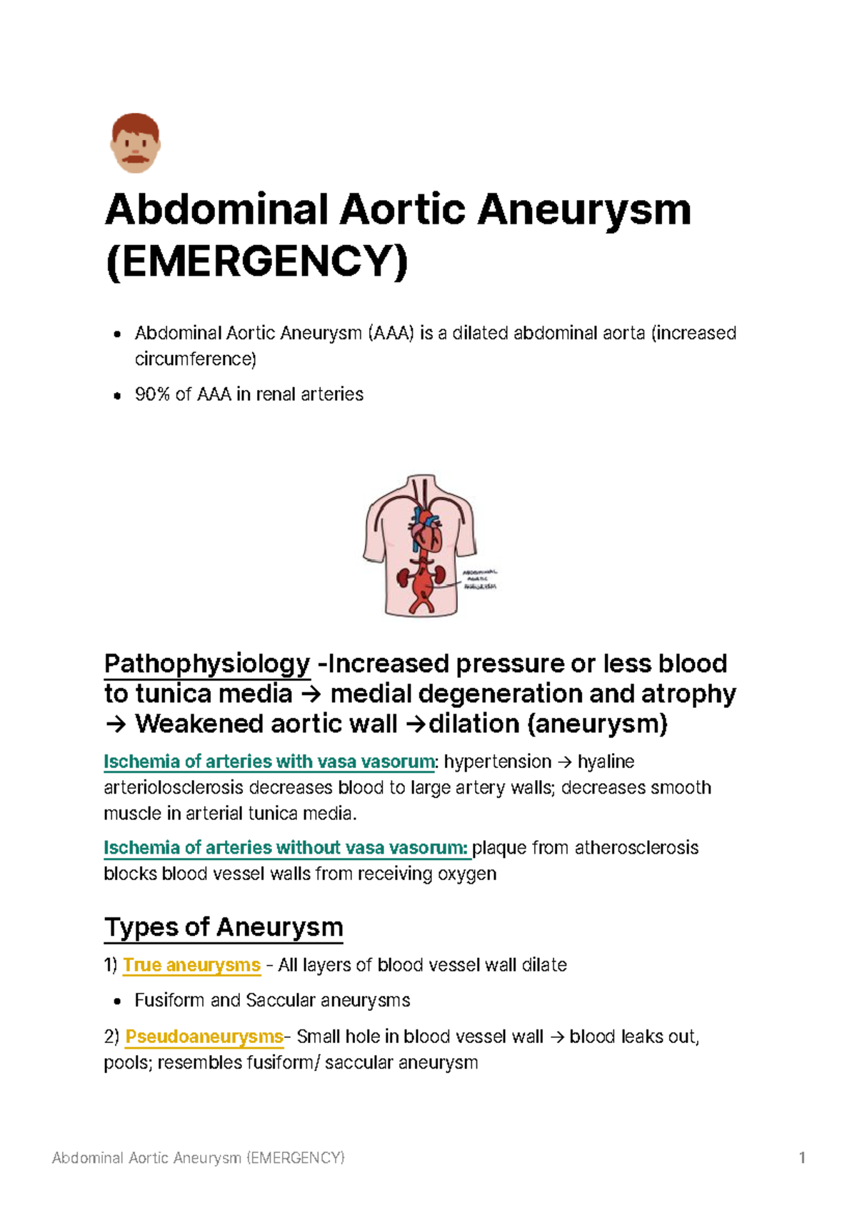 Emergency Management of Abdominal Aortic Aneurysm (AAA) - Studocu