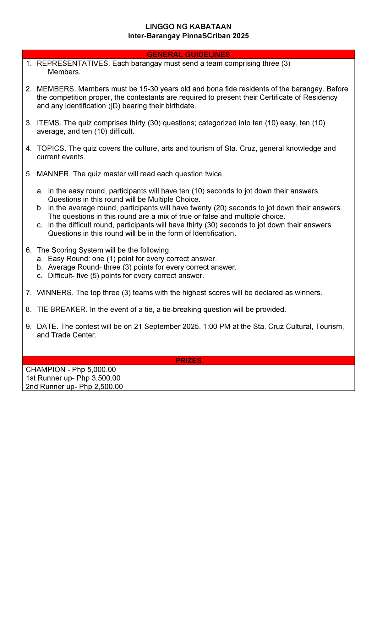PPSK STA. CRUZ 2025 Quiz Guidelines and Competition Details - Studocu