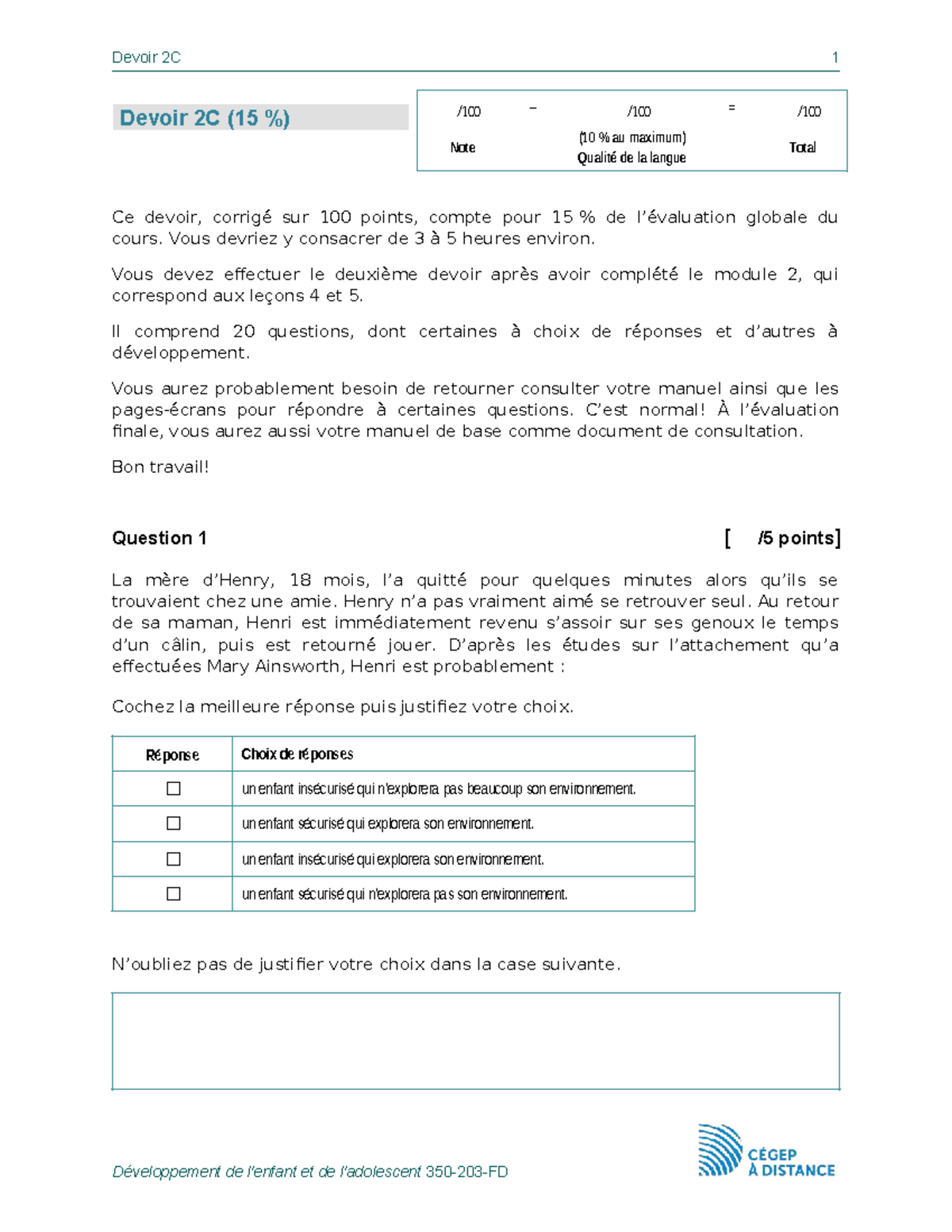 350-203-FD Devoir 2C : Questions et Réponses sur le Développement de l ...