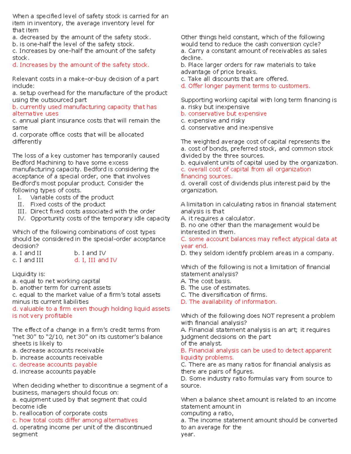 MAS Quiz Practice with Answers: Key Concepts and Cost Analysis - Studocu