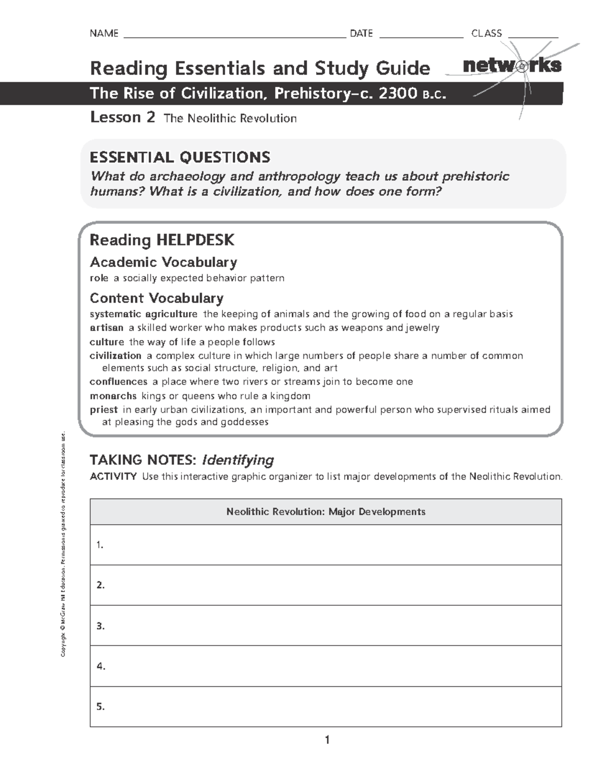 The Rise of Civilization: Neolithic Revolution Study Guide (2300 B.C ...