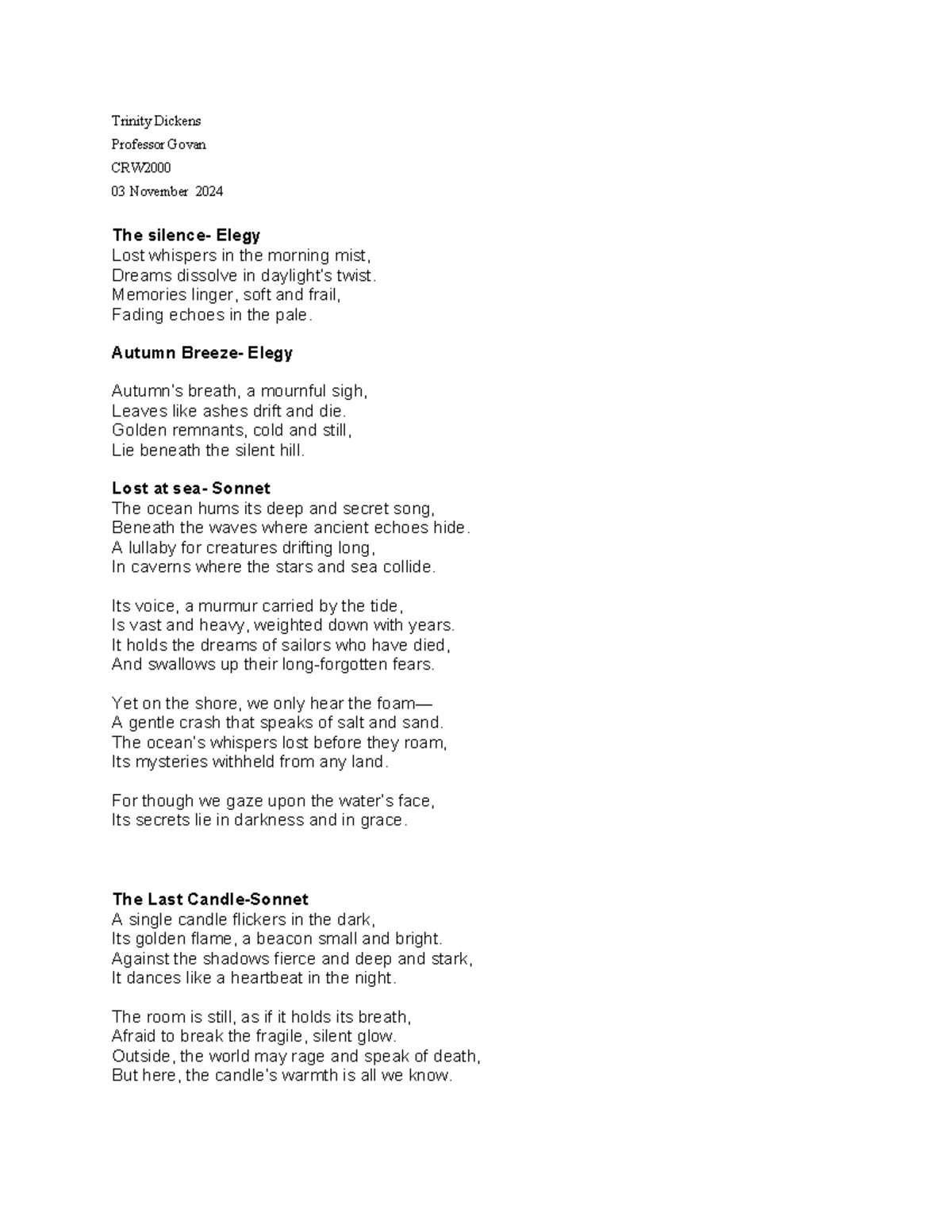 Rough Draft Poem: Elegy and Lost Whispers by Znsns - Studocu