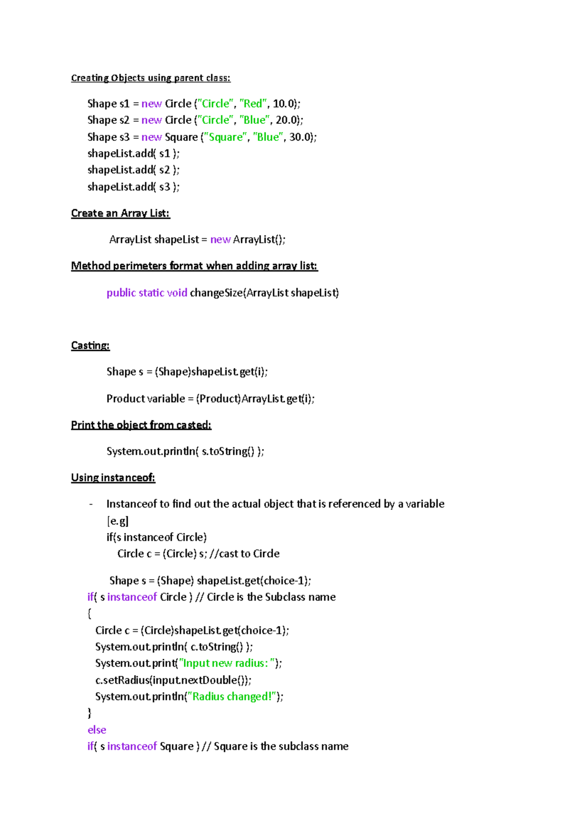 OOP Notes - Summary Object-Oriented Programming - Creating Objects ...