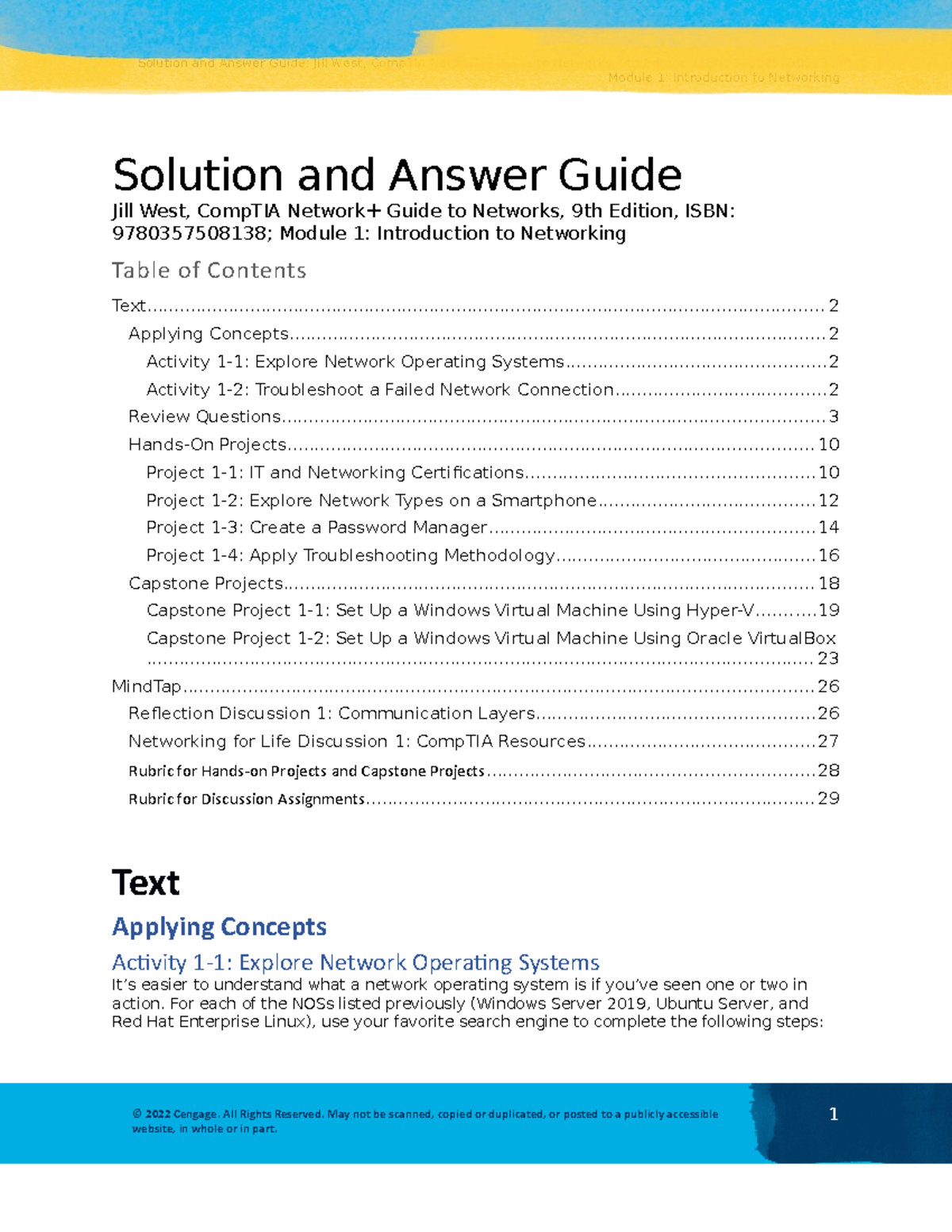 Netplus 9e Mod01solutions - Module 1: Introduction to Networking Solution and Answer Guide Jill ...