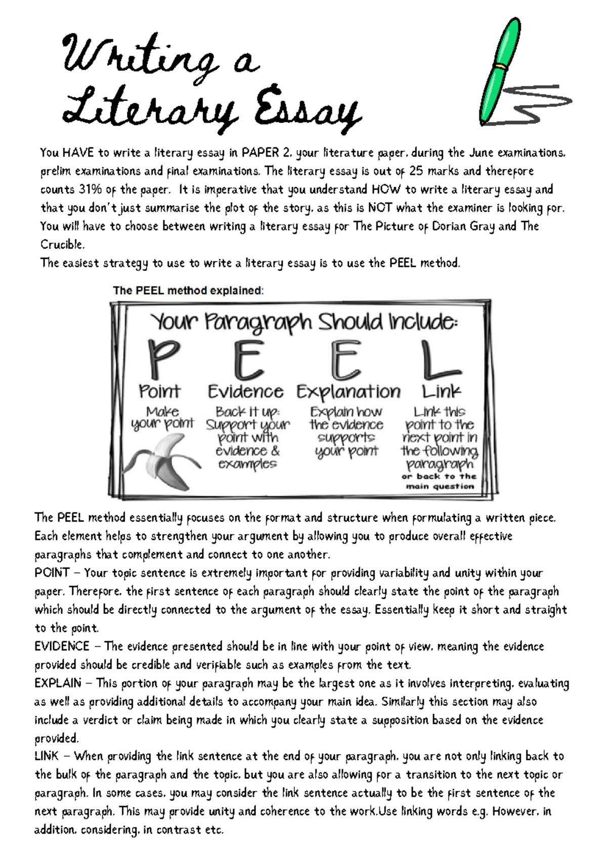 Literary Essay Guide: Writing for PAPER 2 (Literature) - Studocu