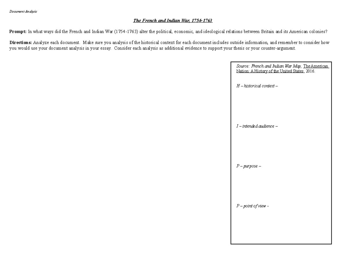 AP US History - DBQ Analysis of Political Changes from French-Indian ...