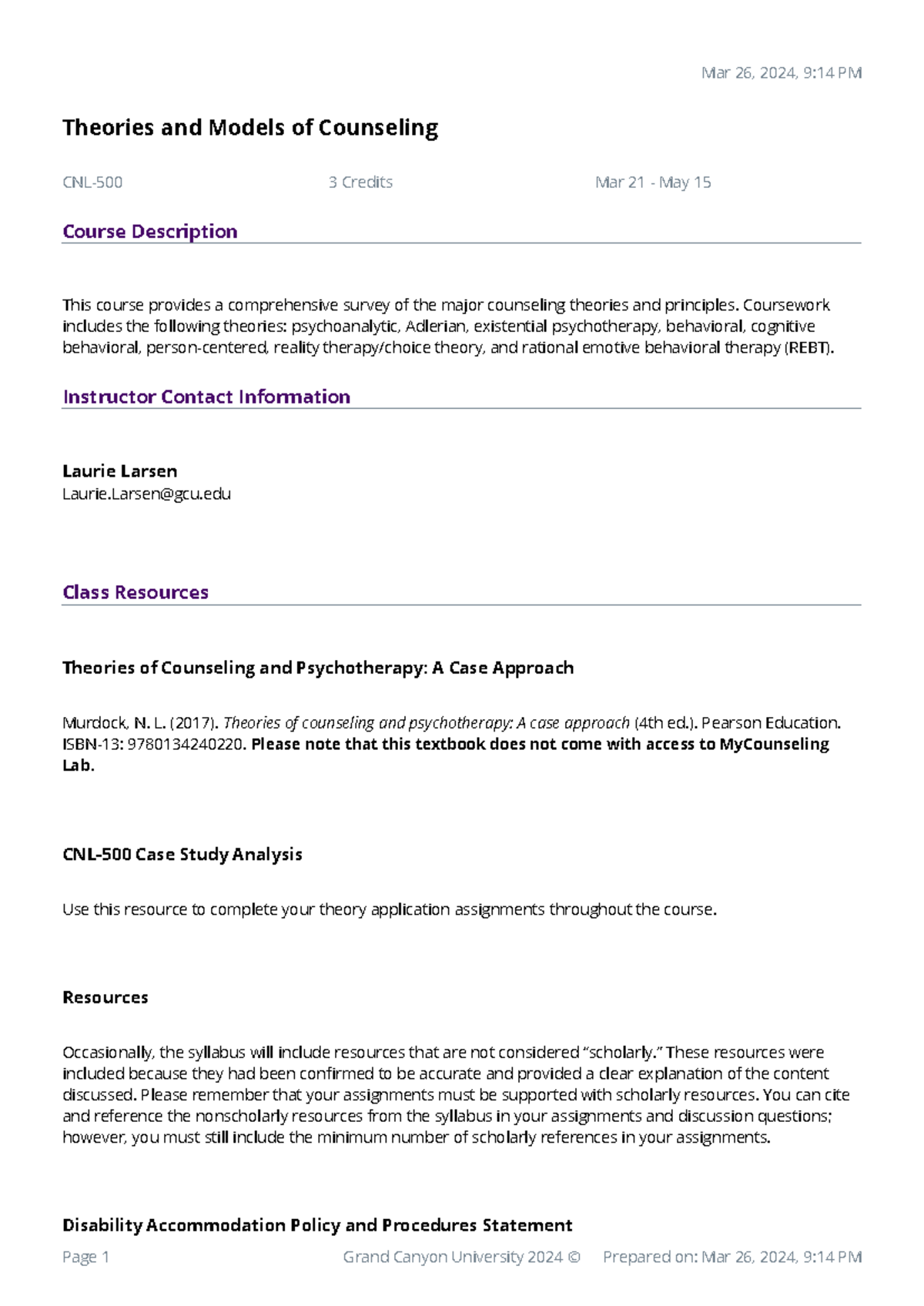 CNL-500 Syllabus: Theories and Models of Counseling Overview (2024 ...