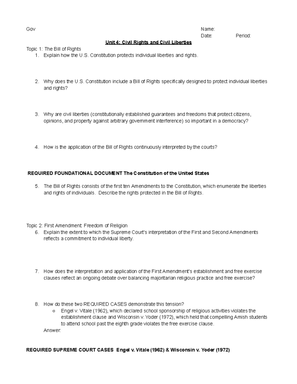 Unit 4 Study Guide on Civil Rights & Liberties (AP Gov) - Studocu