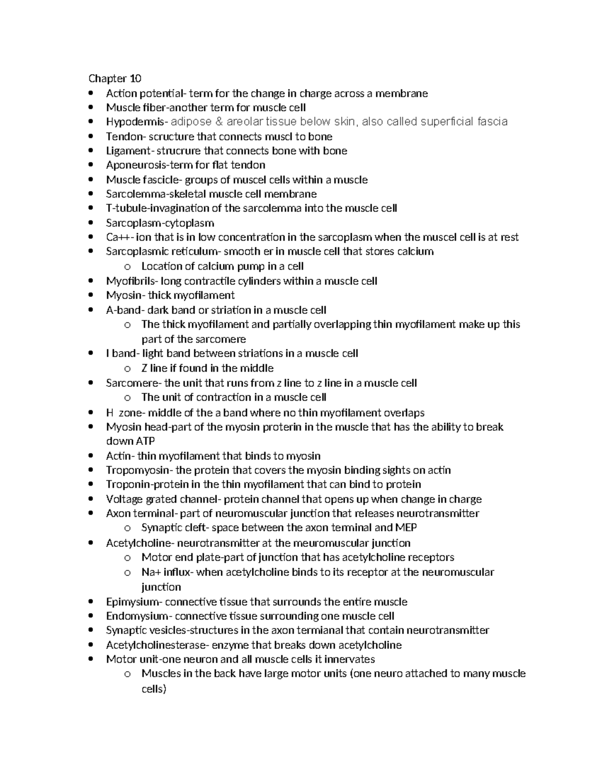 Summary of Anatomy & Physiology: Chapters 10 & 11 Overview - Studocu