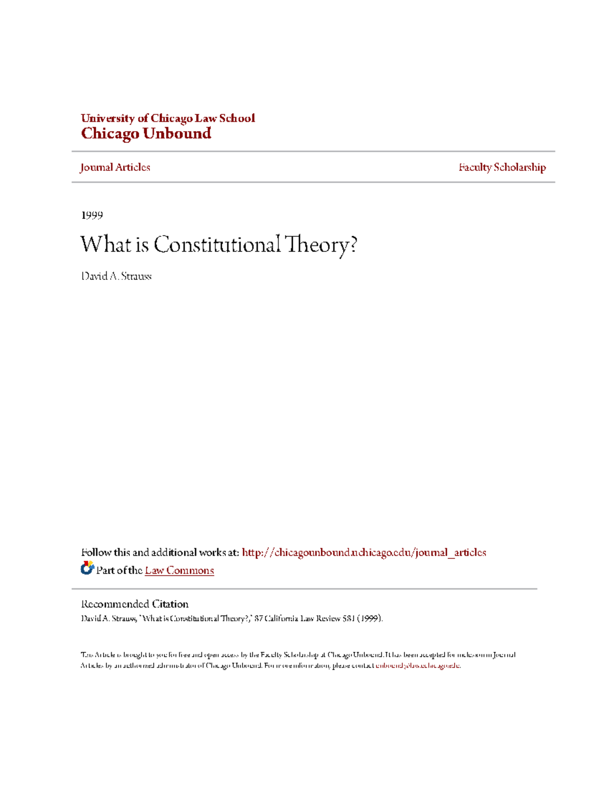 What Is Constitutional Theory? Insights from David A. Strauss - Studocu