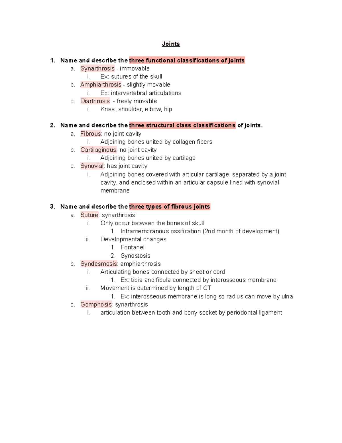 Joints Study Guide: Functional & Structural Classifications Explained ...