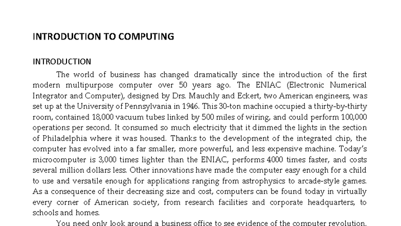 COMP 101: Introduction to Computing - Overview and Applications - Studocu
