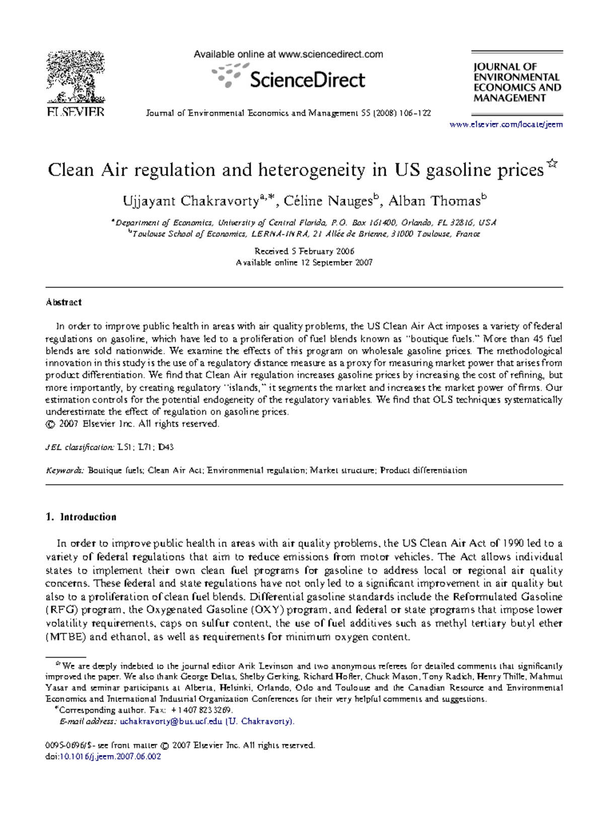 Clean Air Regulation and Its Impact on US Gas Prices (ECO 555) - Studocu