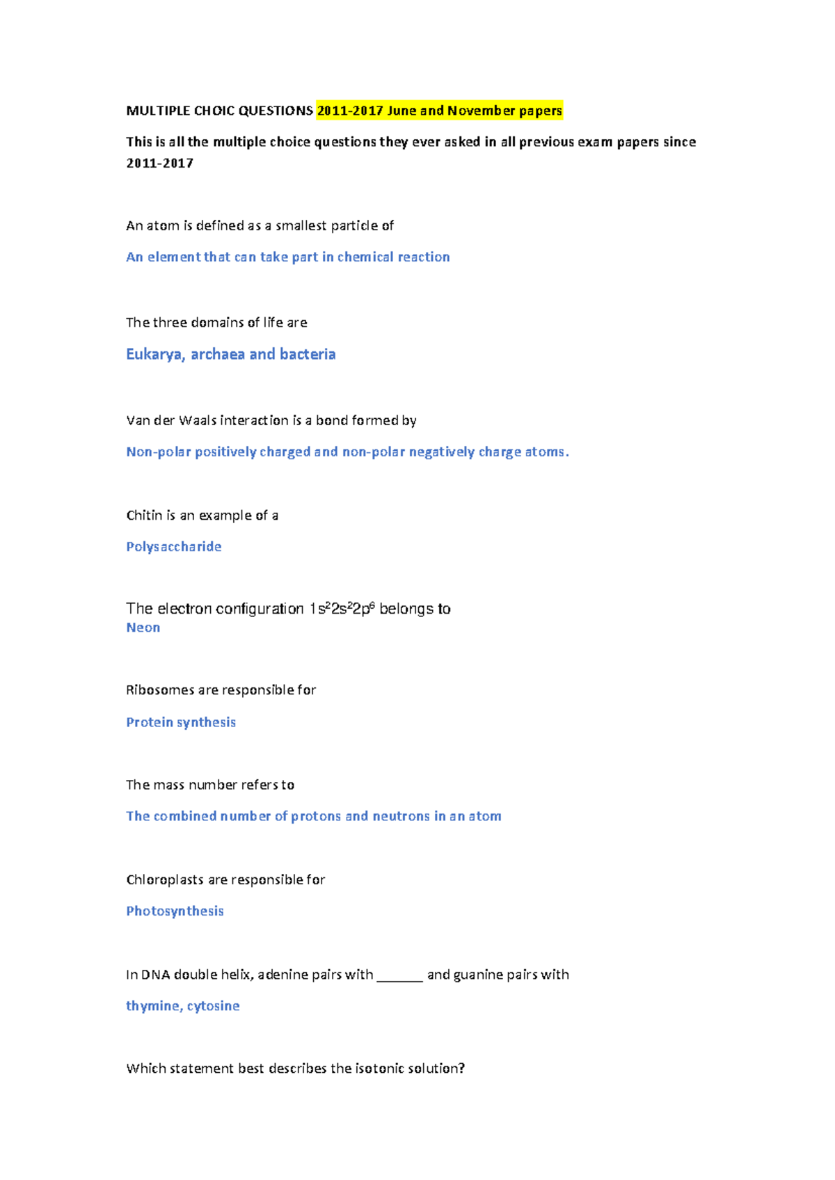 Multiple Choice Questions BLG 2011-2017: Exam Review Guide - Studocu