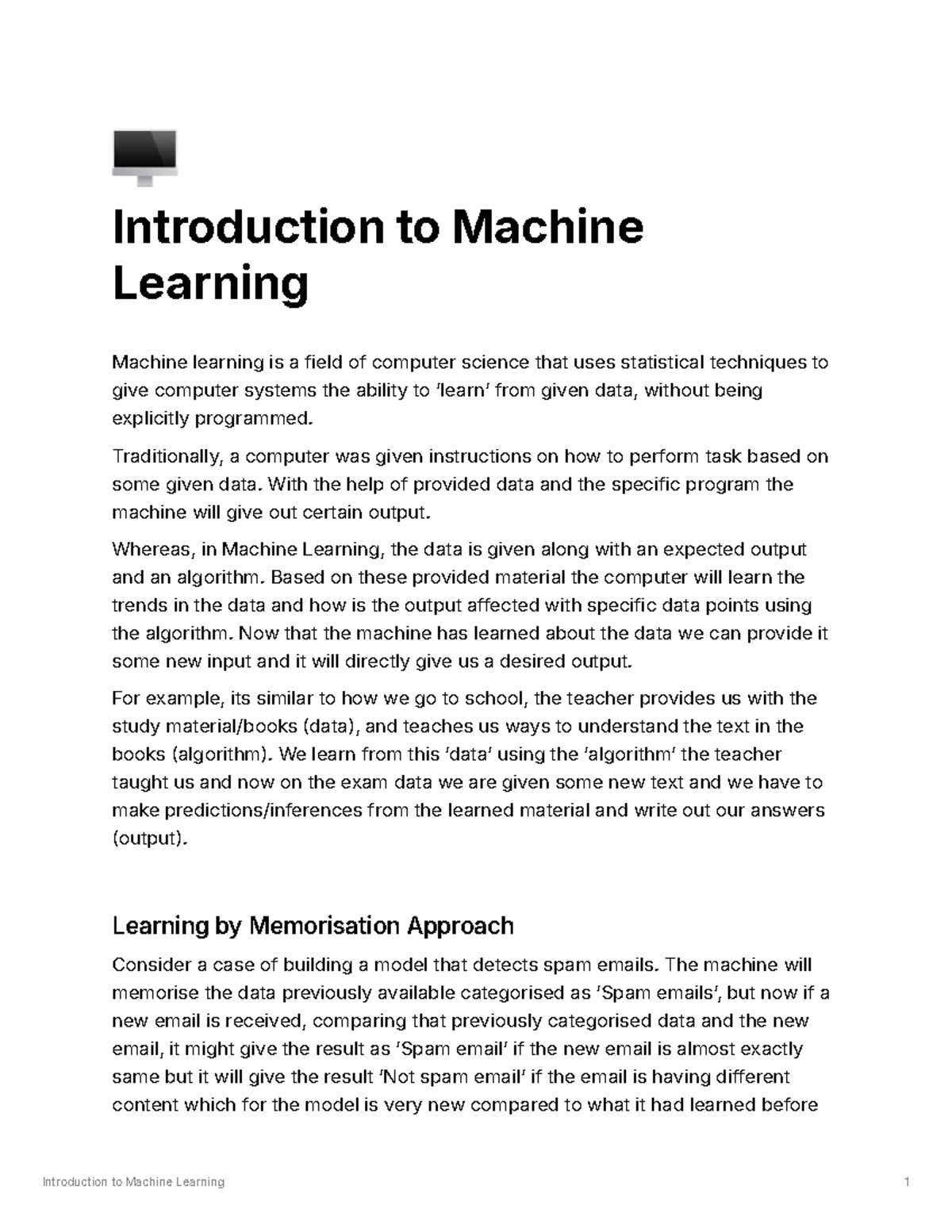 Introduction to Machine Learning: Concepts and Applications - Studocu