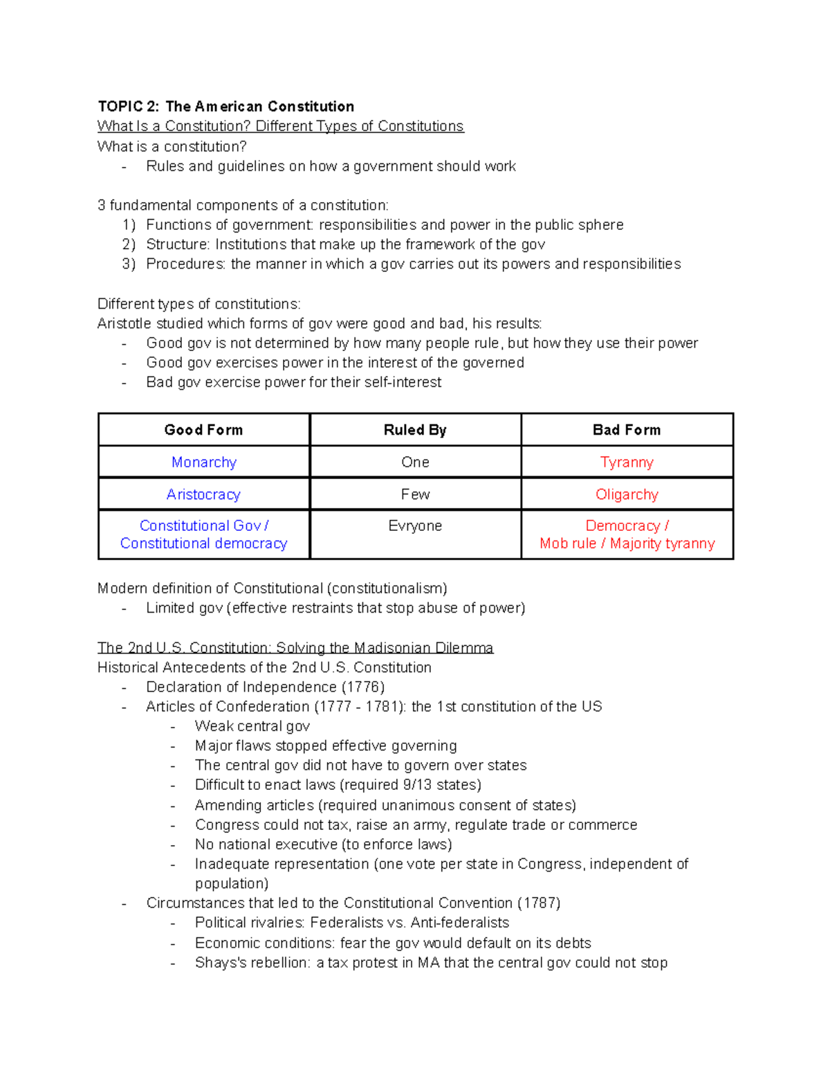 Understanding the American Constitution: The Madisonian Dilemma - Studocu