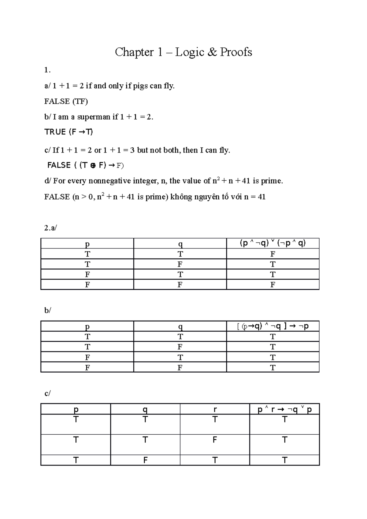 Chapter 1 - Logic & Proofs Overview for MAD101 - Studocu