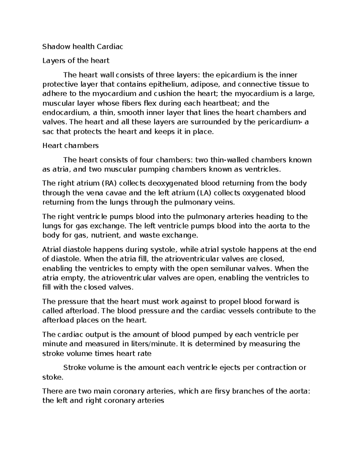 Shadow Health Cardiac: Layers and Functions of the Heart - Studocu