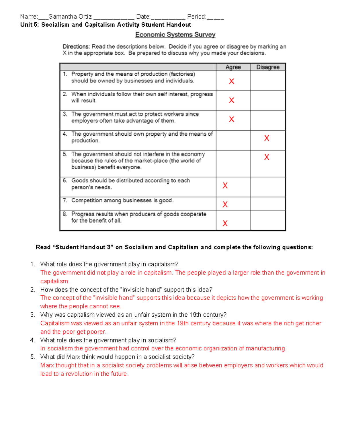 Unit 5: Student Handout on Socialism & Capitalism Dynamics - Studocu