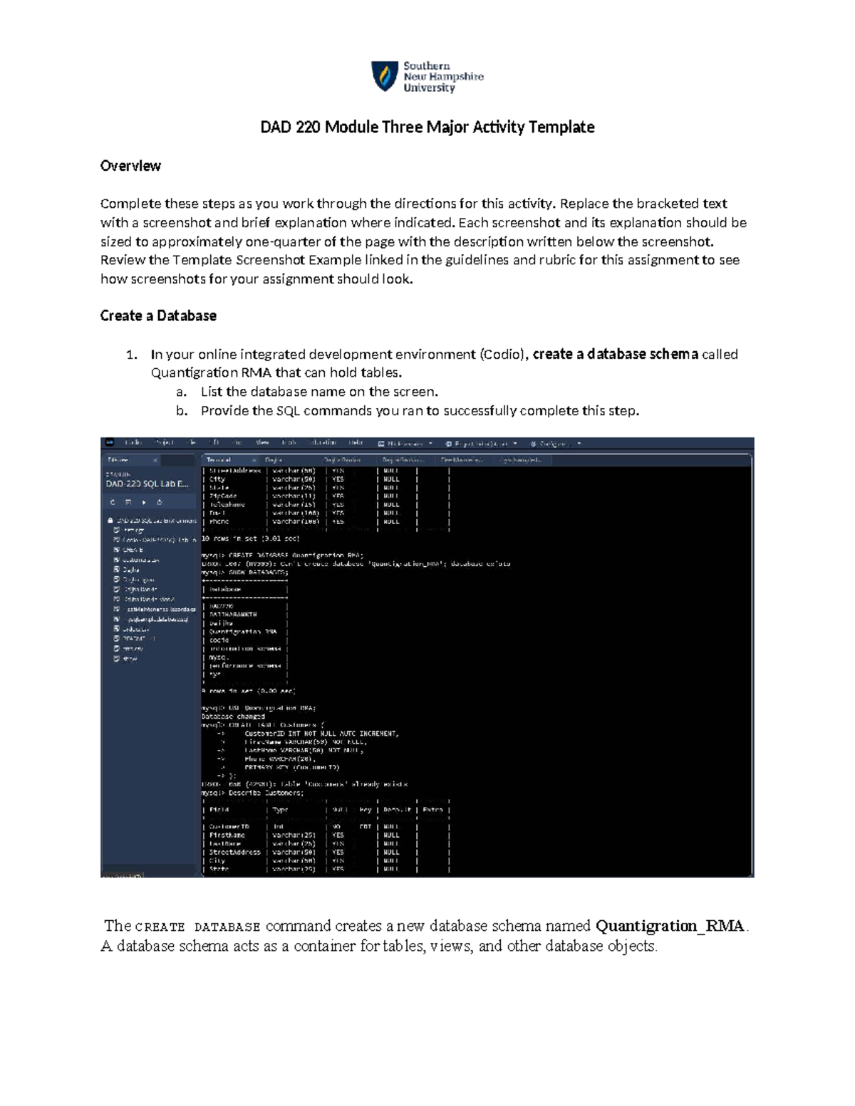 DAD 220 Module 3 Major Activity: Database Schema & View Creation - Studocu