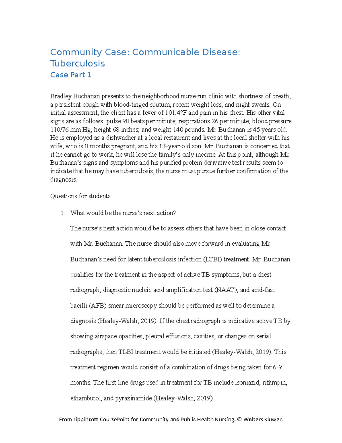 Community Case Study: Communicable TB Assessment and Treatment - Studocu