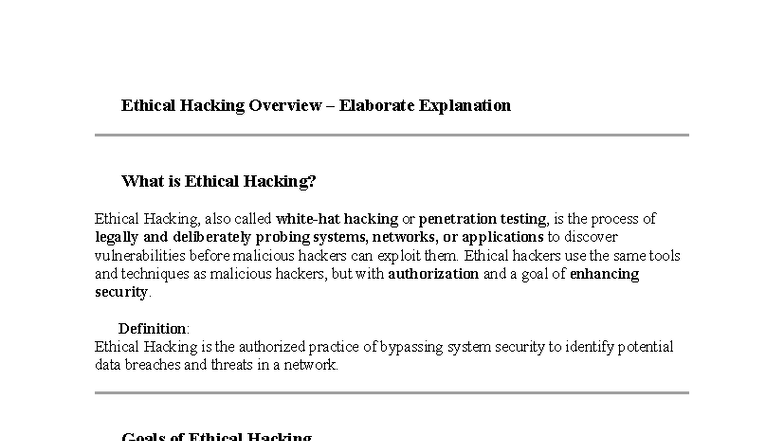 Ethical Hacking Overview: Techniques, Tools, and Methodologies - Studocu