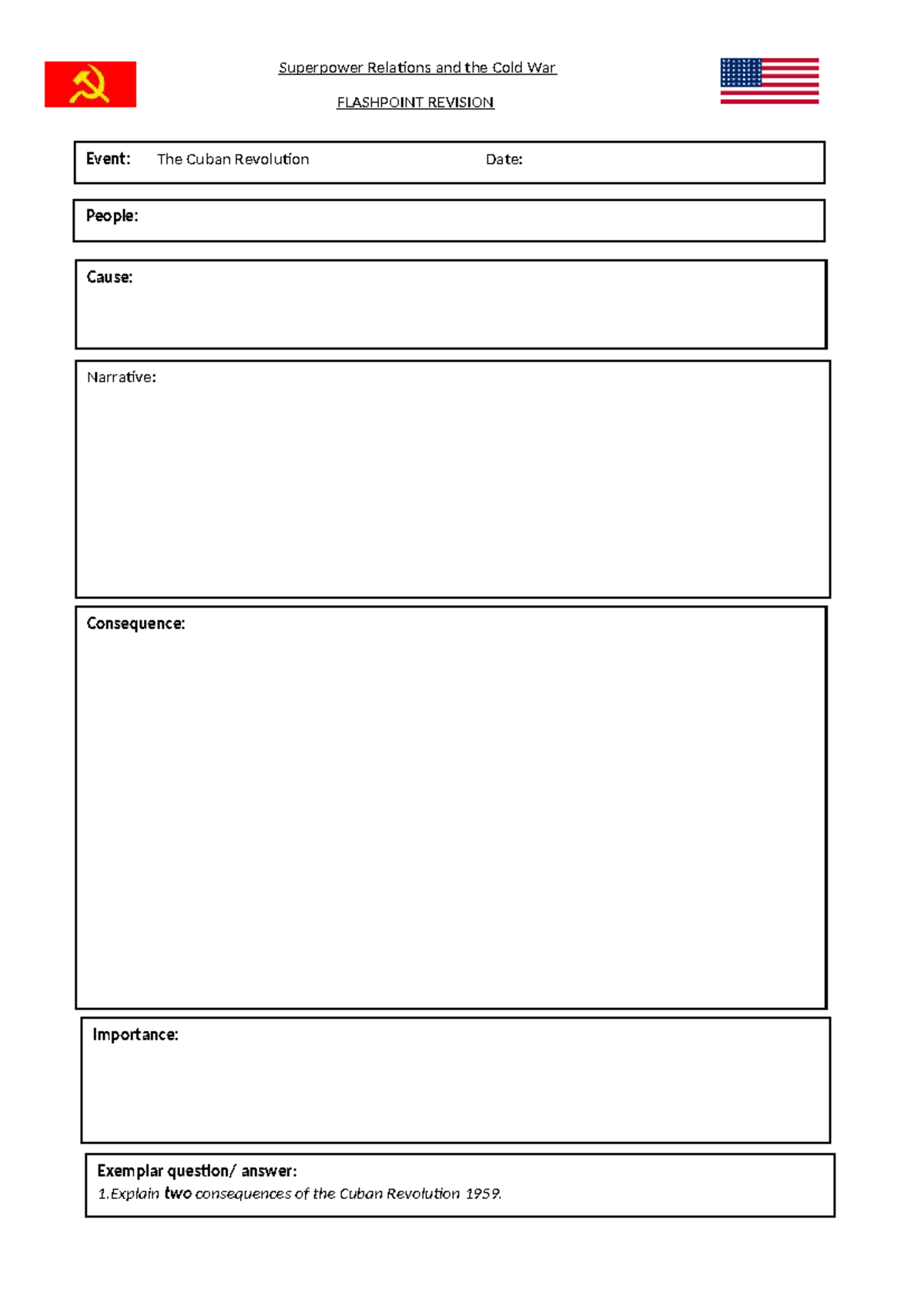 Template 11. Cuban Revolution Revision Card - Superpower Relations and ...