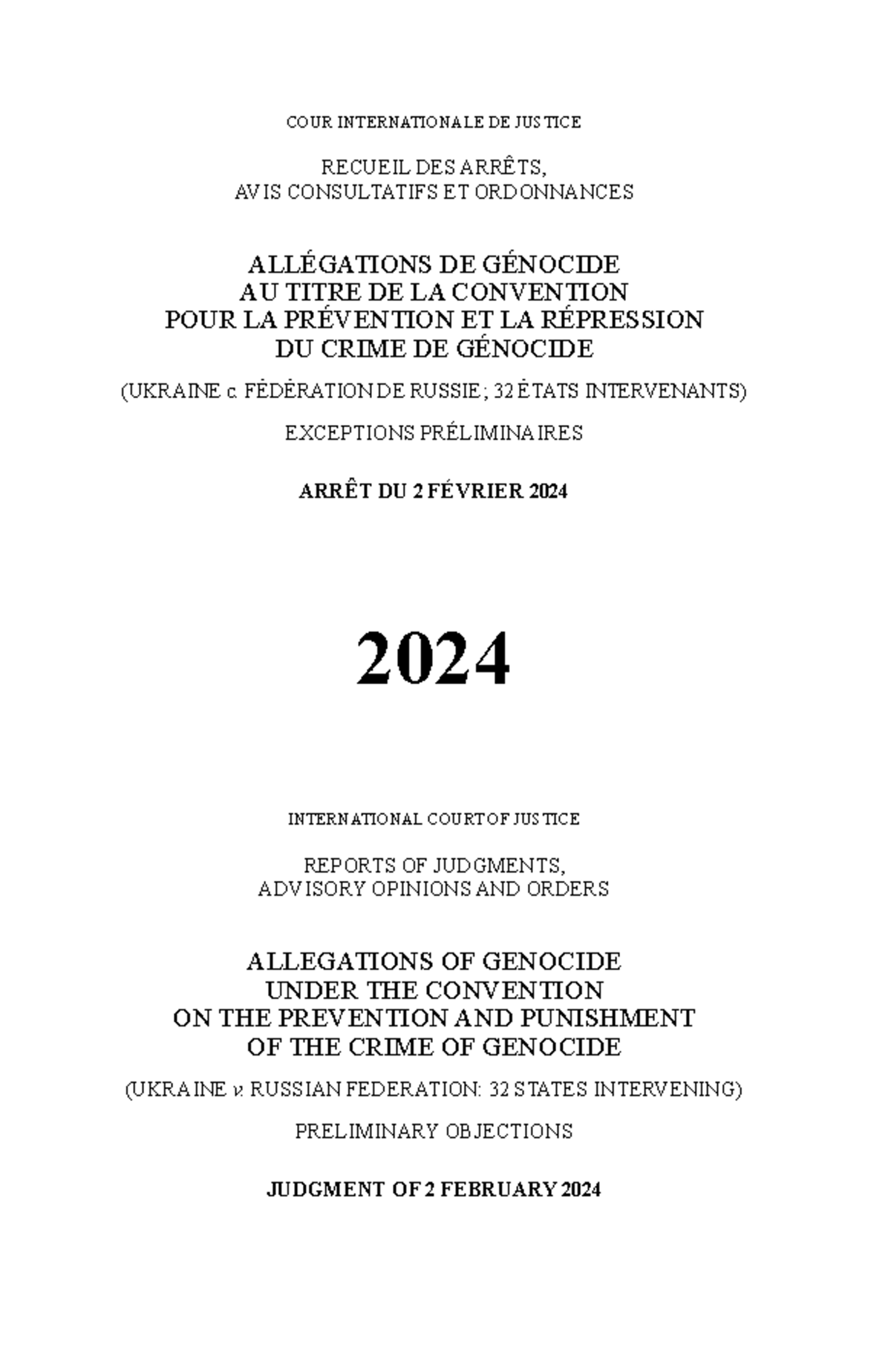 ICJ Judgment on Genocide Allegations: Ukraine v. Russia (Preliminary ...