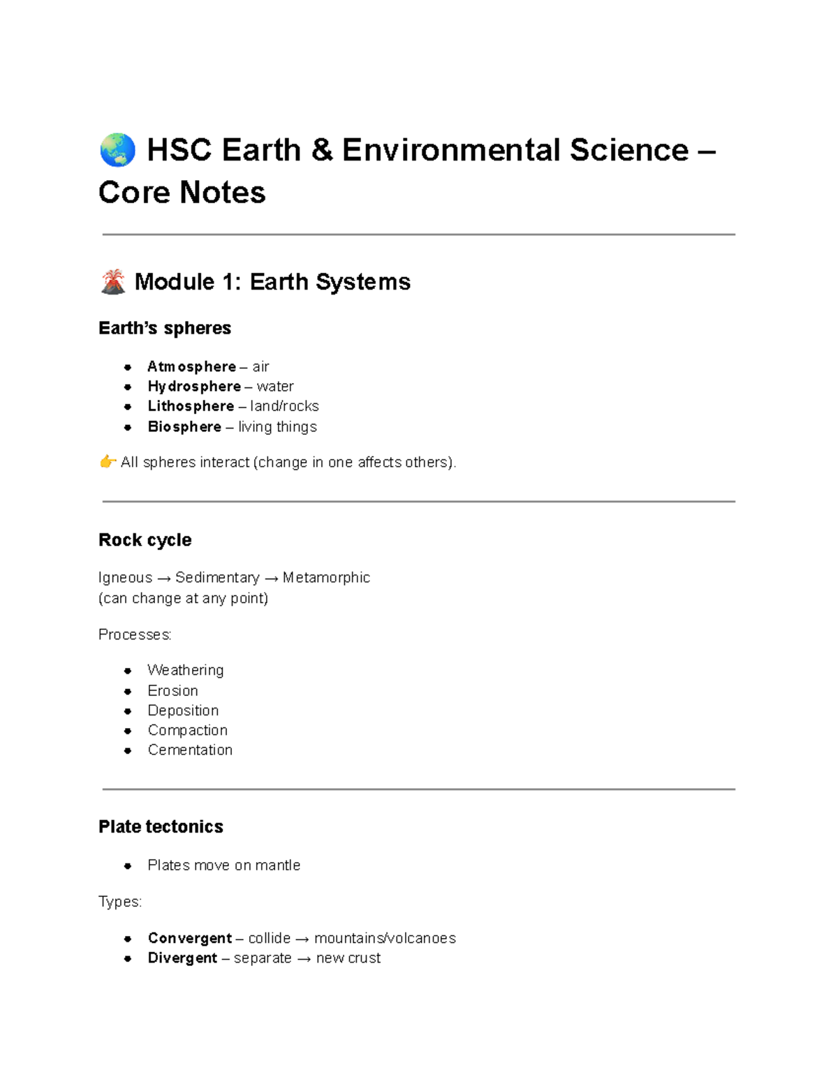 HSC Earth & Environmental Science Core Notes: Modules 1-3 Overview ...