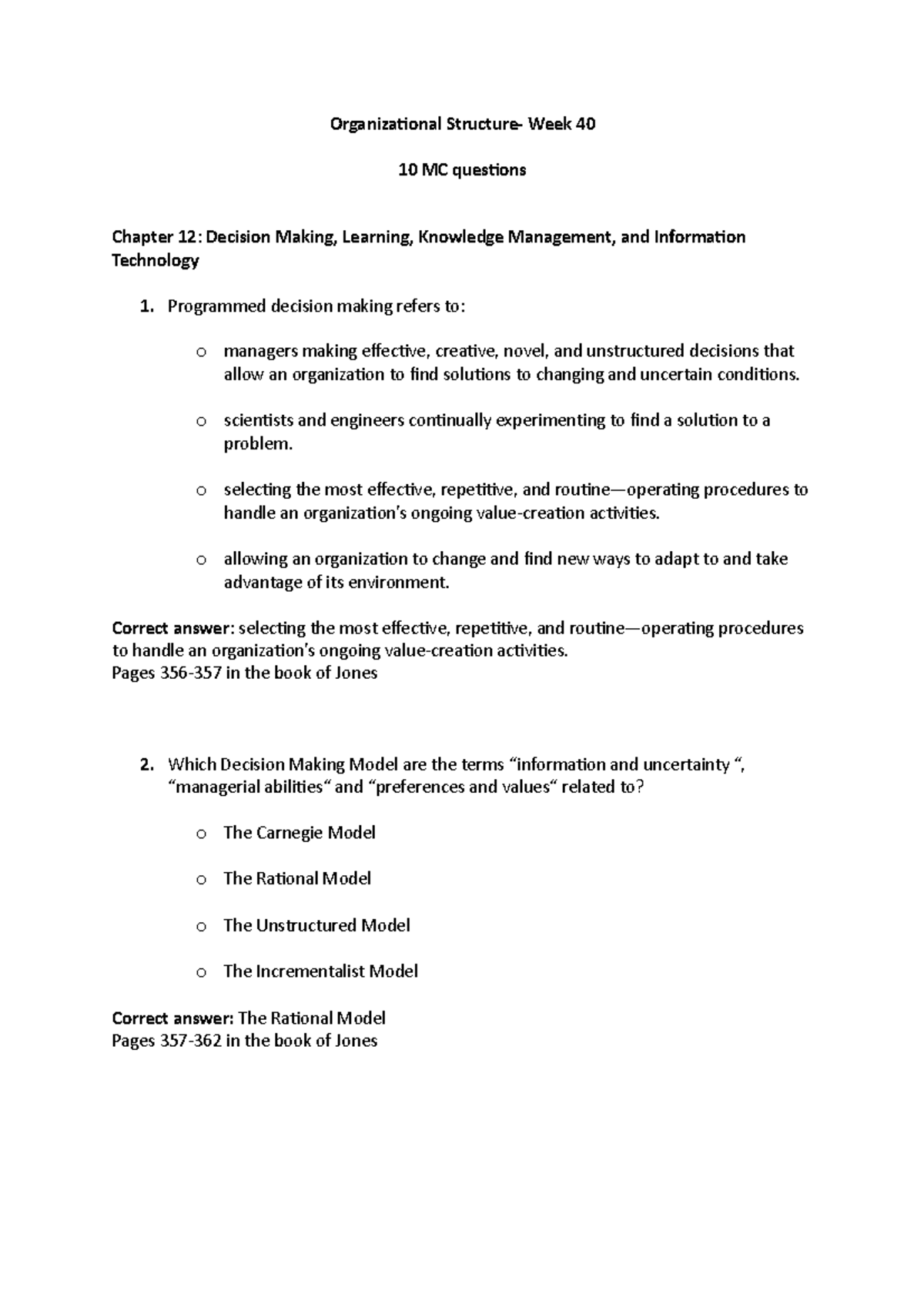 OS 12 MC Questions Week 40: Decision Making & Knowledge Management ...