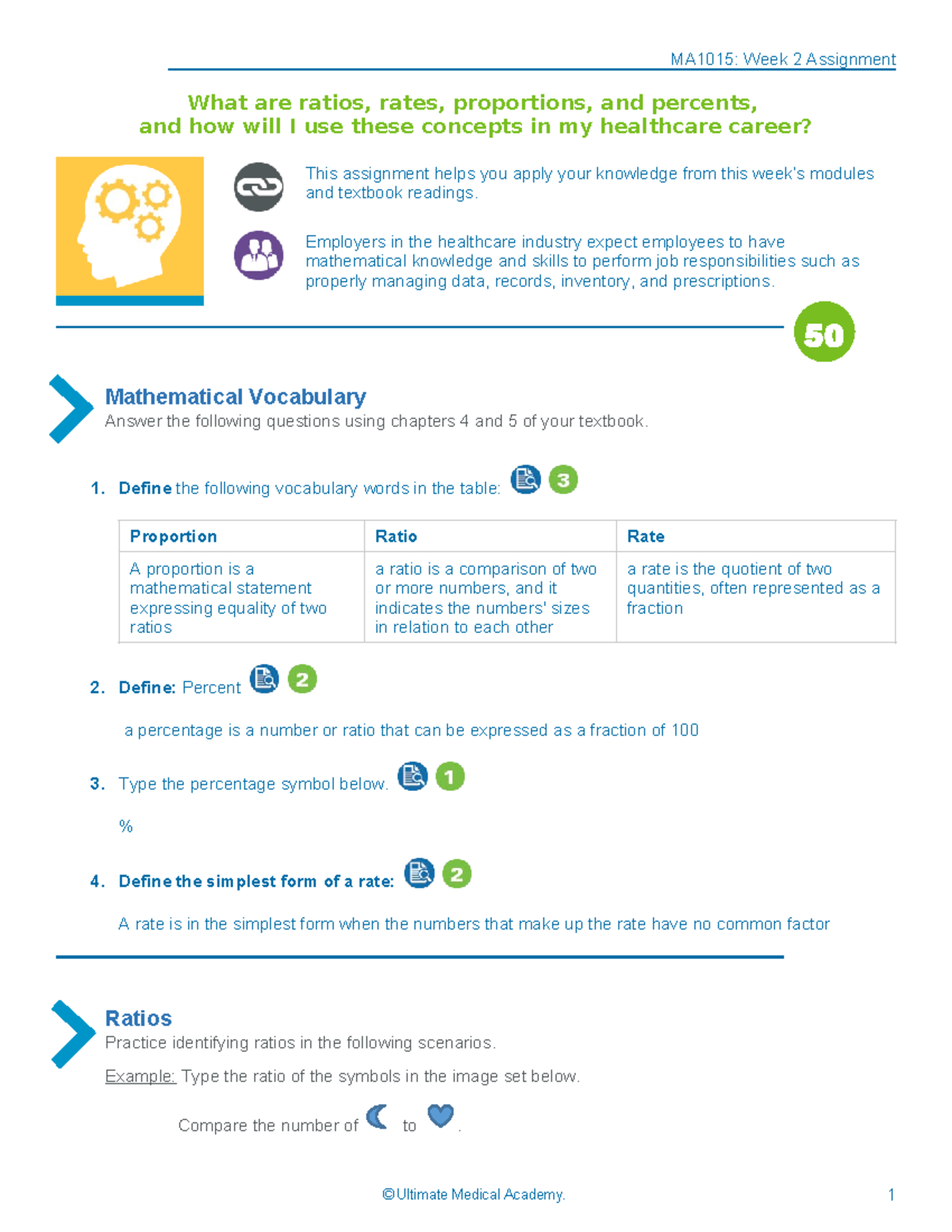 MA1015 Week2 Assignment V01 - © Ultimate Medical Academy. MA1015: Week ...