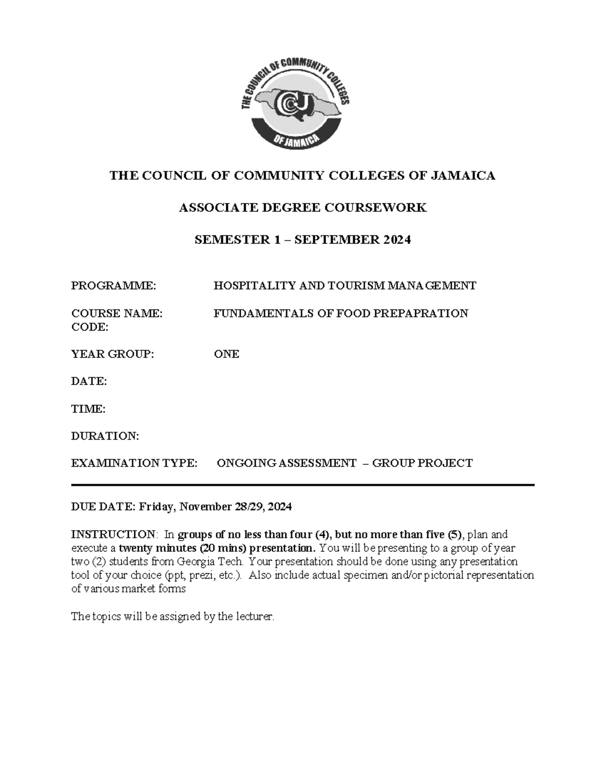 Fundamentals of Food Preparation - Dec 2024 Coursework - Studocu