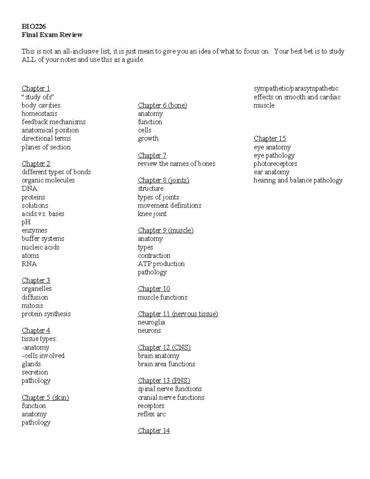 BIO226 Final Exam Study Guide: Key Topics and Concepts - Studocu