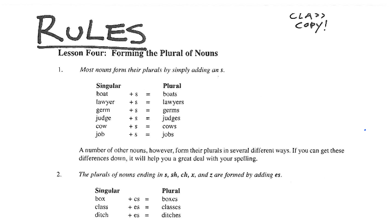 Grammar Plurals: Lesson 4 - Forming the Plural of Nouns - Studocu