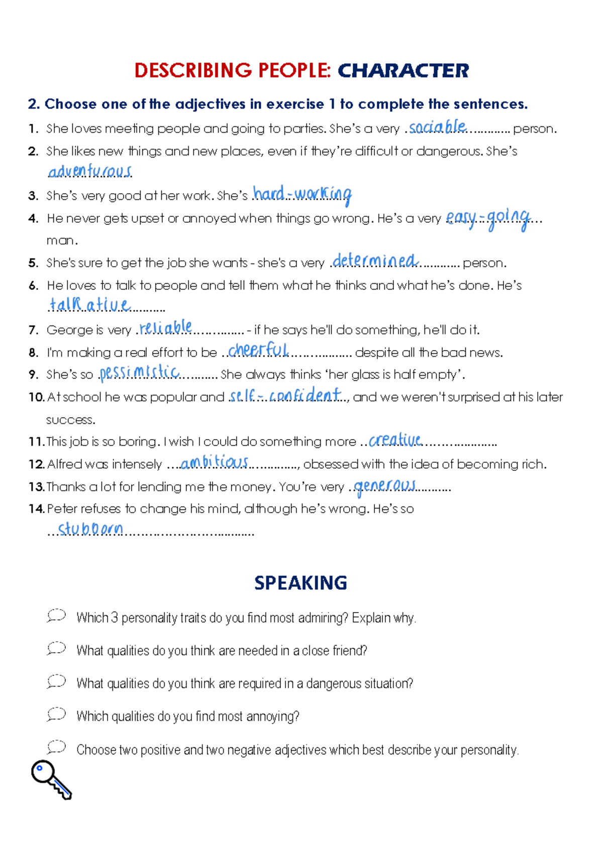 Describing People 2: Ejercicios Resueltos on Character Traits - Studocu