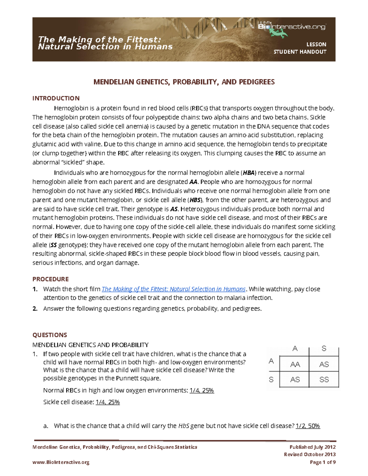 Mendelian Genetics and Probability: A Study of Pedigrees and Traits ...