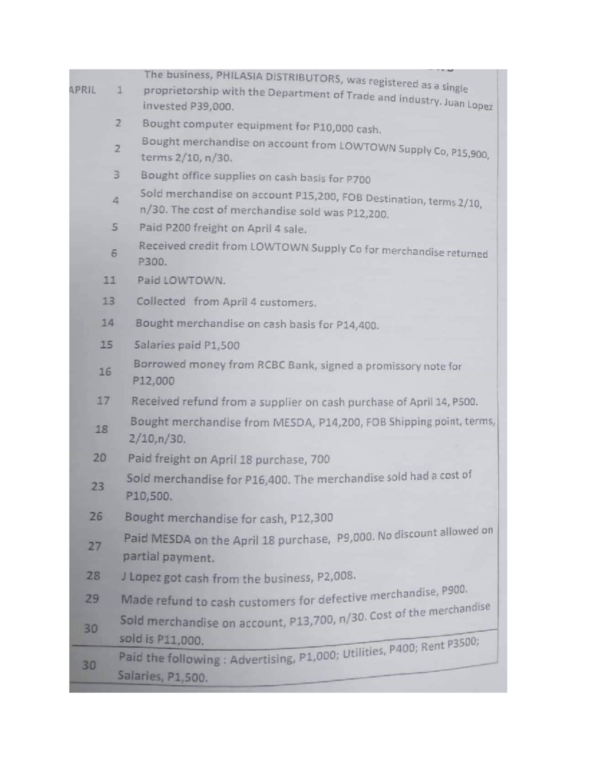 Ilide - Journal Entries for April Transactions (ACCT 101) - Studocu