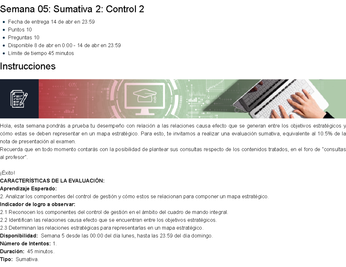 Semana 05: Sumativa 2 Control 2 - Control de Gestión 202405.2313 - Studocu