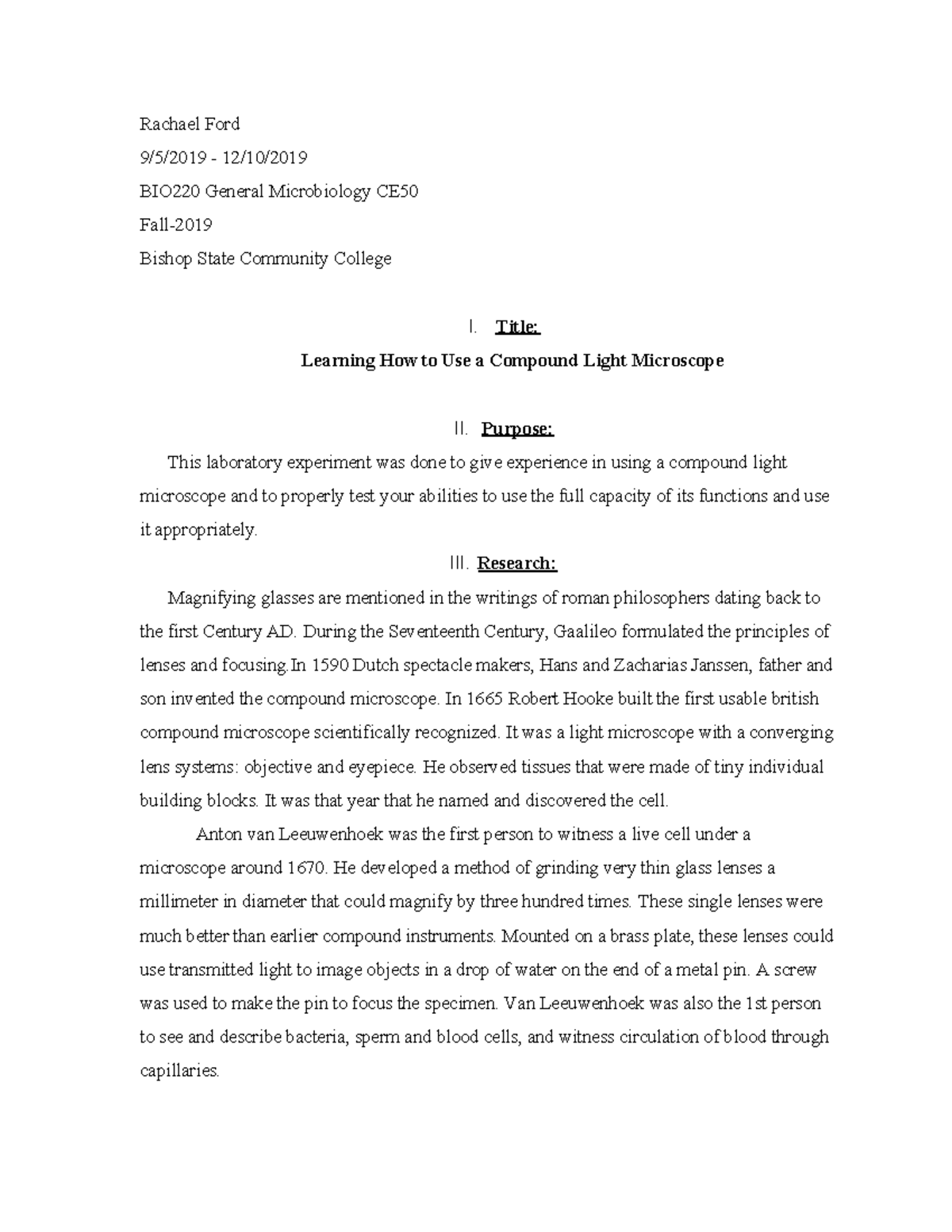 Lab Report #2 - Learning How to use a compound light microscope ...
