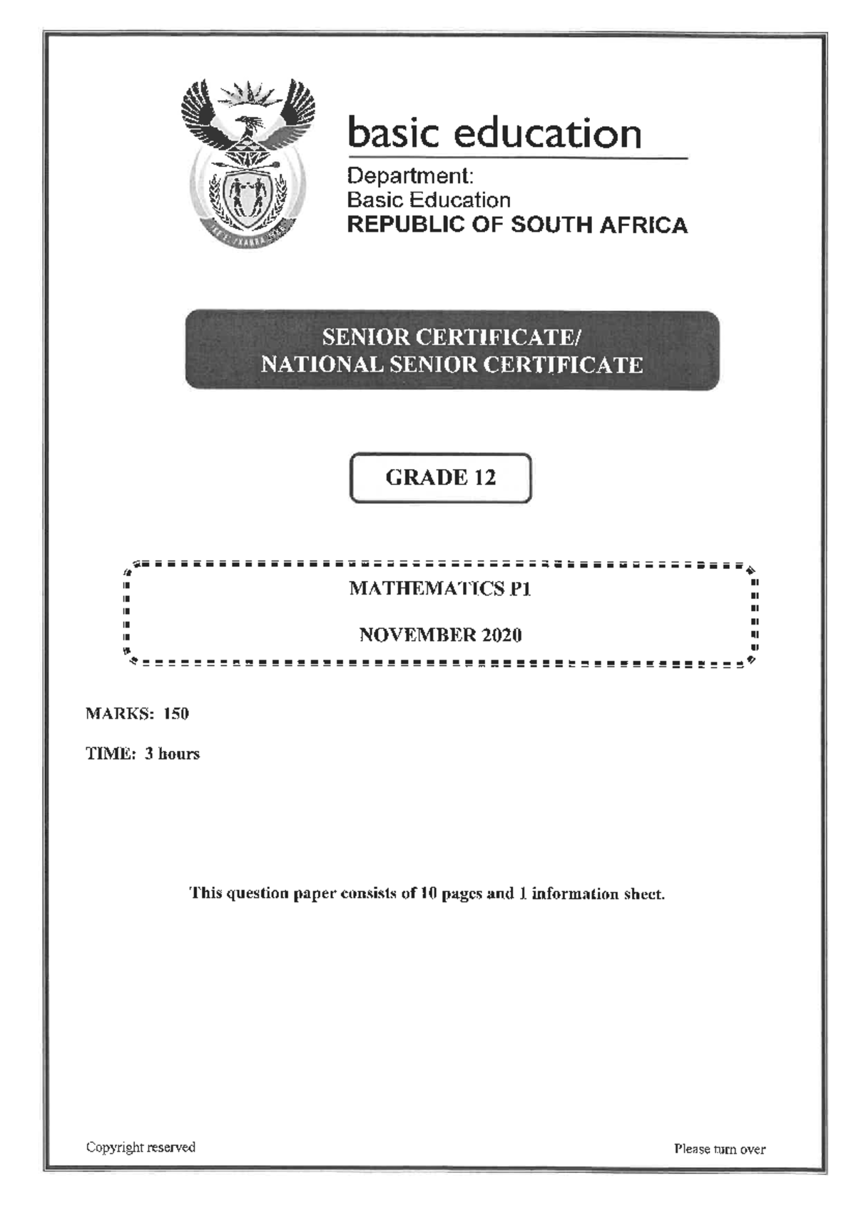Mathematics P1 Nov 2020 Exam Paper - Complete Guide 250305 142511 - Studocu
