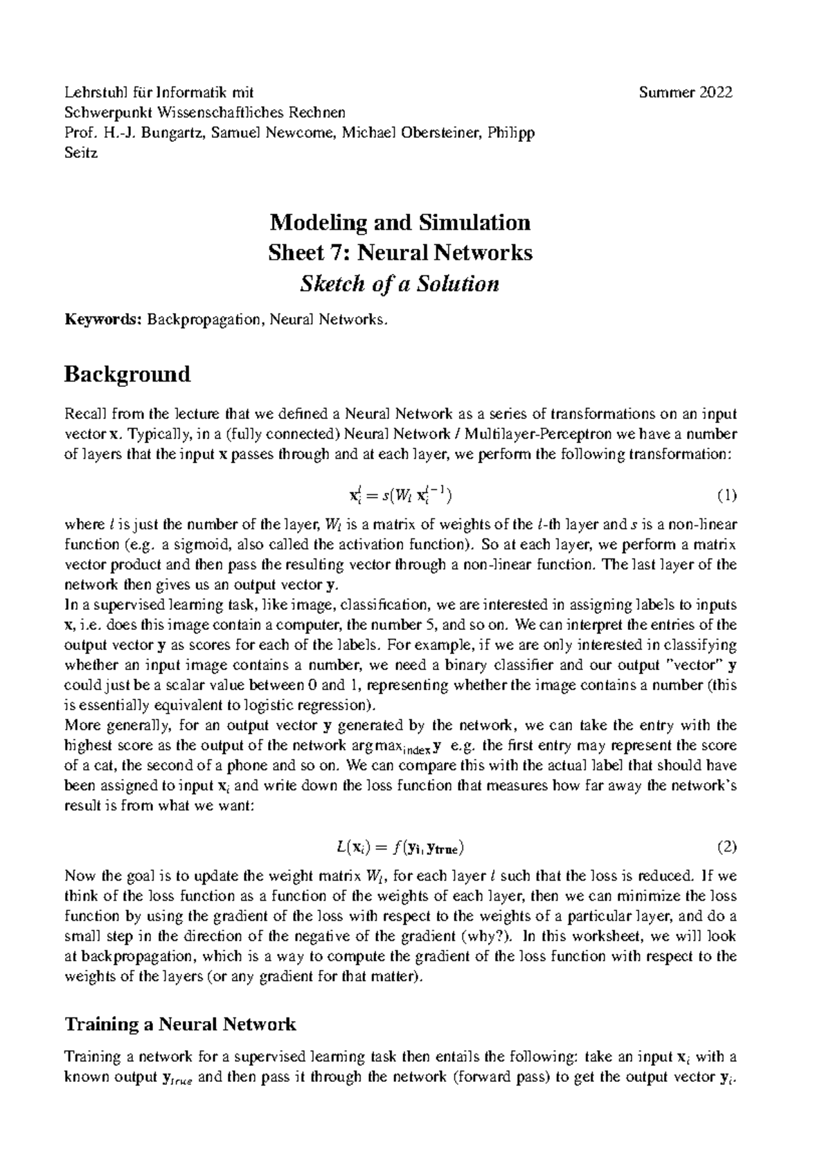 Neural Networks Solutions - Sheet 07 (Modeling & Simulation) - Studocu