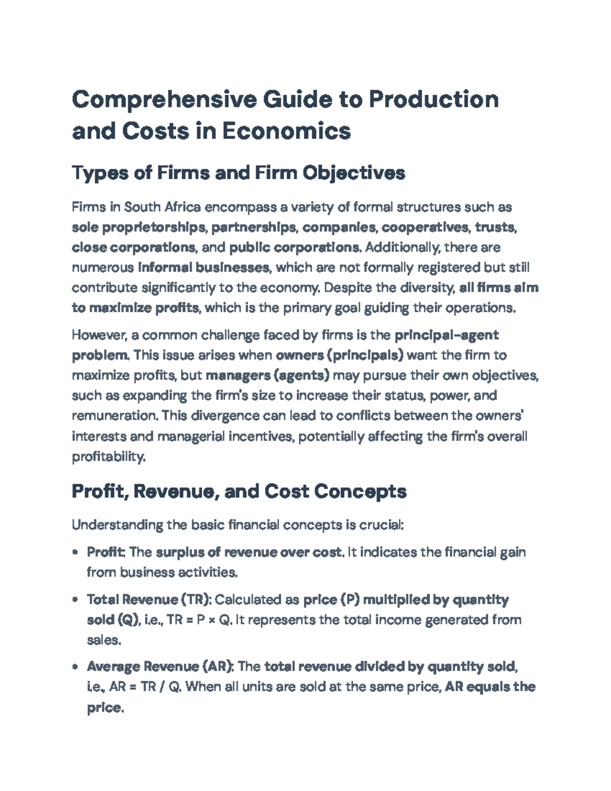 Comprehensive Guide to Production & Cost Theories in Economics (ECO 101 ...